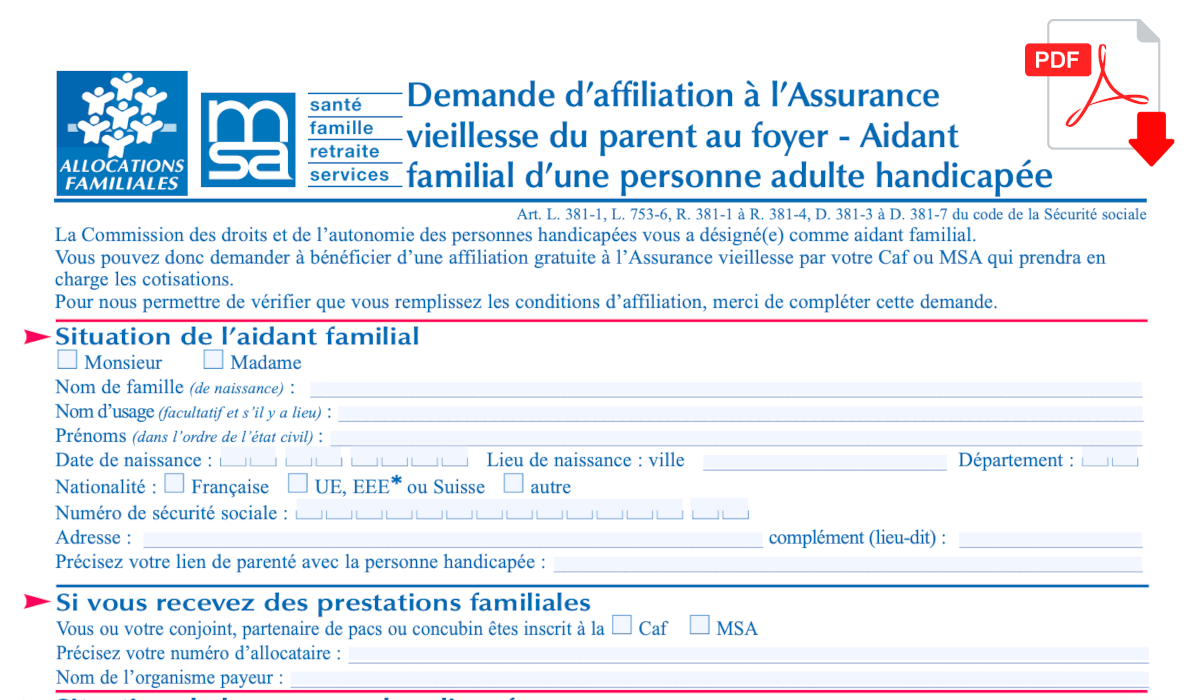 Formulaire demande AVPF - Assurance vieillesse des parents